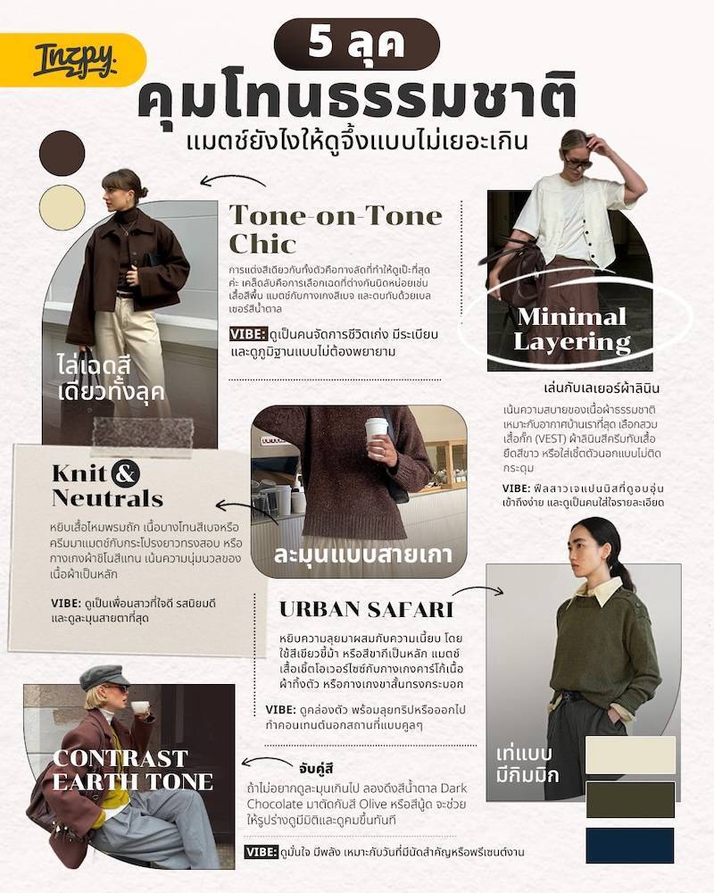 Earth Tone Style Guide : 5 สไตล์คุมโทนธรรมชาติ แมตช์ยังไงให้ดูเป๊ะ
